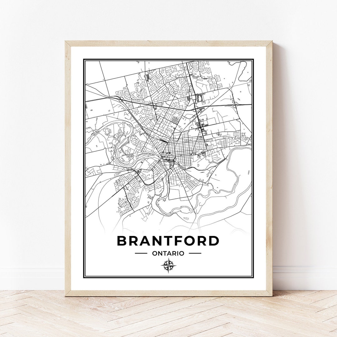 Brantford Map Print | Map of Brantford Ontario | Black & White ...