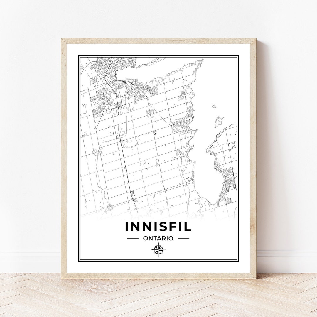 Innisfil Map Print | Map of Innisfil Ontario | Black & White | Digital ...