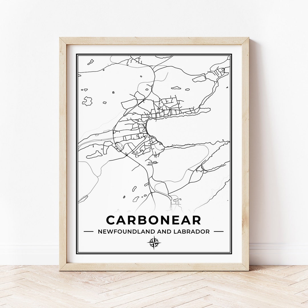 Carbonear Map Print | Map of Carbonear Newfoundland | Black & White ...