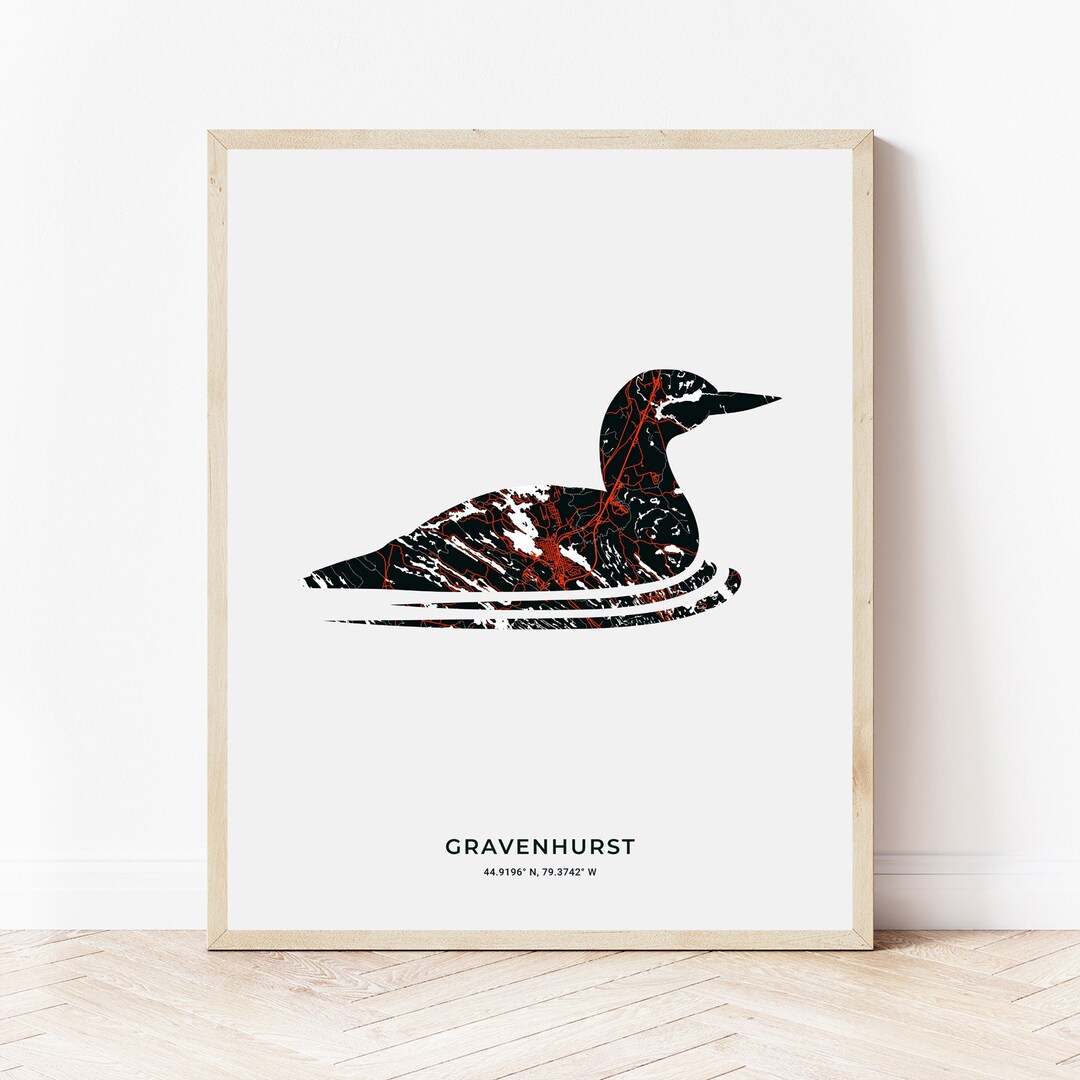 Gravenhurst Loon Print | Map of Gravenhurst Ontario | Digital Download ...