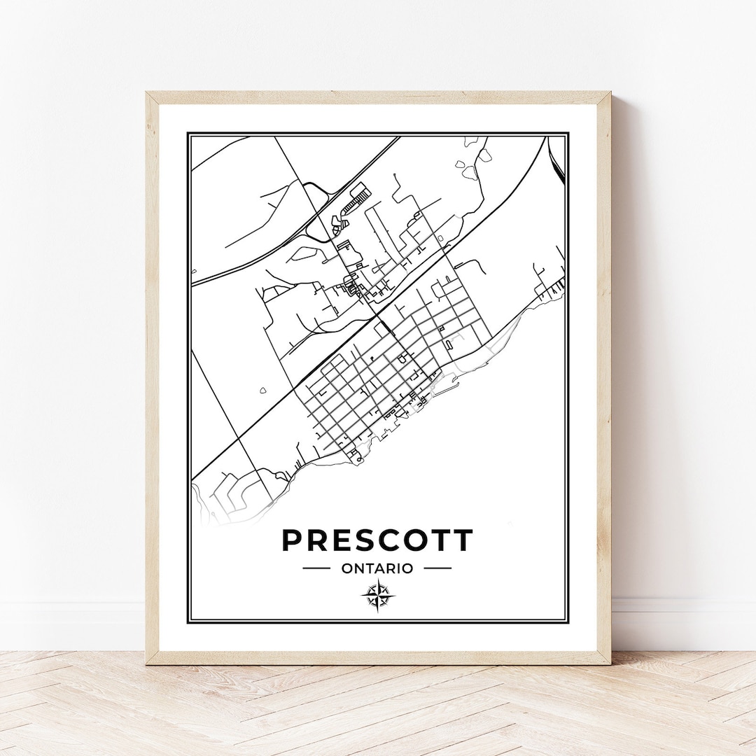 Prescott Map Print | Map of Prescott Ontario | Black & White | Digital ...