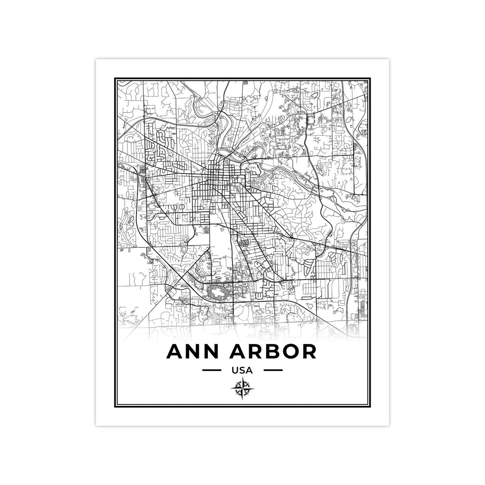 Ann Arbor Map Print | Map of Ann Arbor Michigan | Digital Download - Etsy