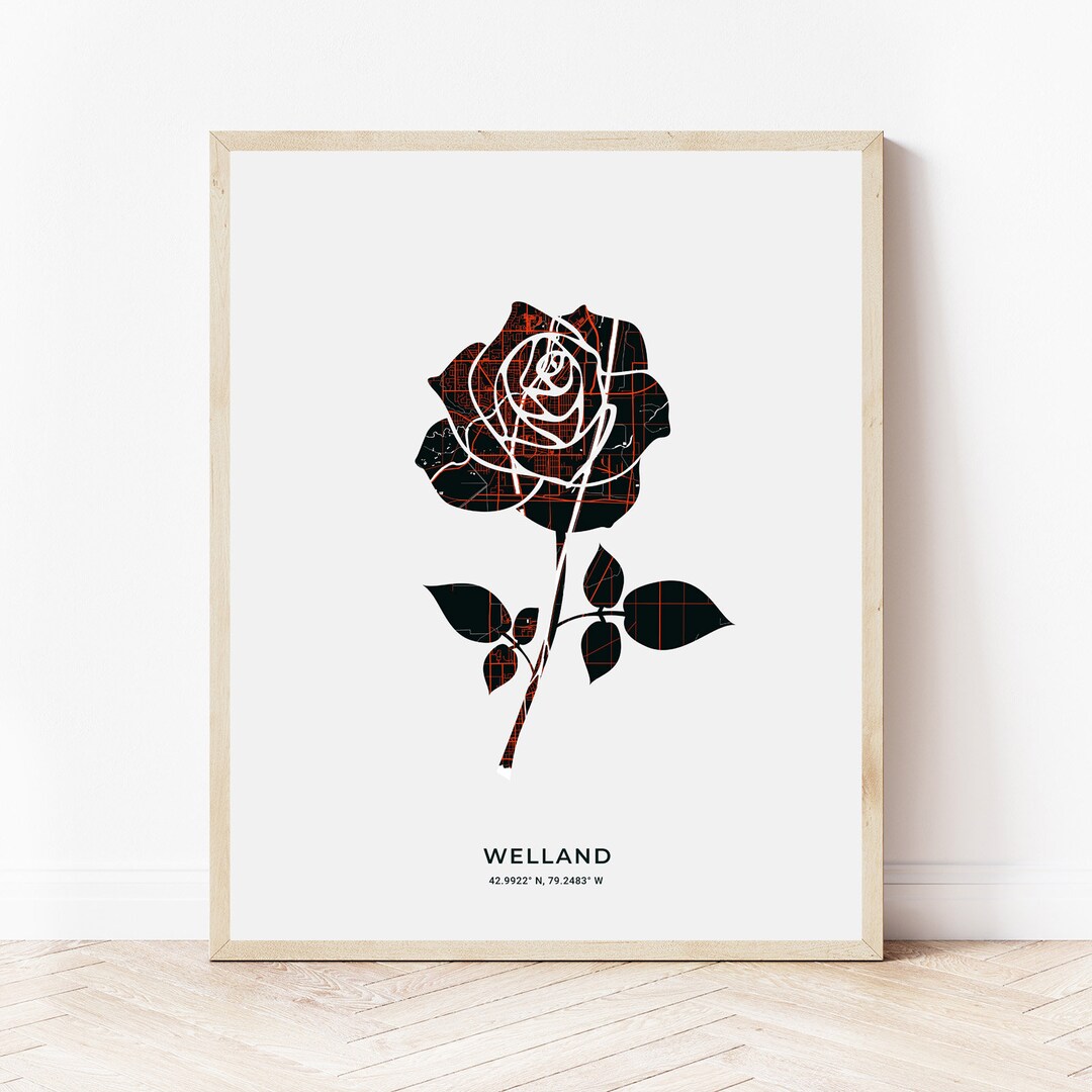 Welland Rose Print | Map of Welland Ontario | Digital Download - Etsy