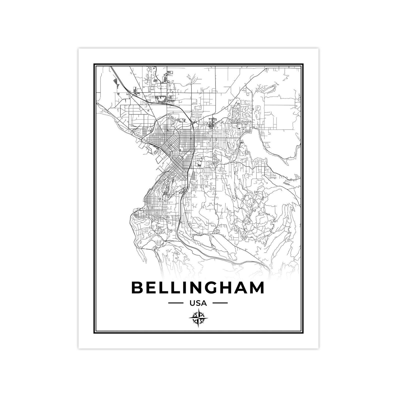 Bellingham Map Print | Map of Bellingham Washington State | Digital ...