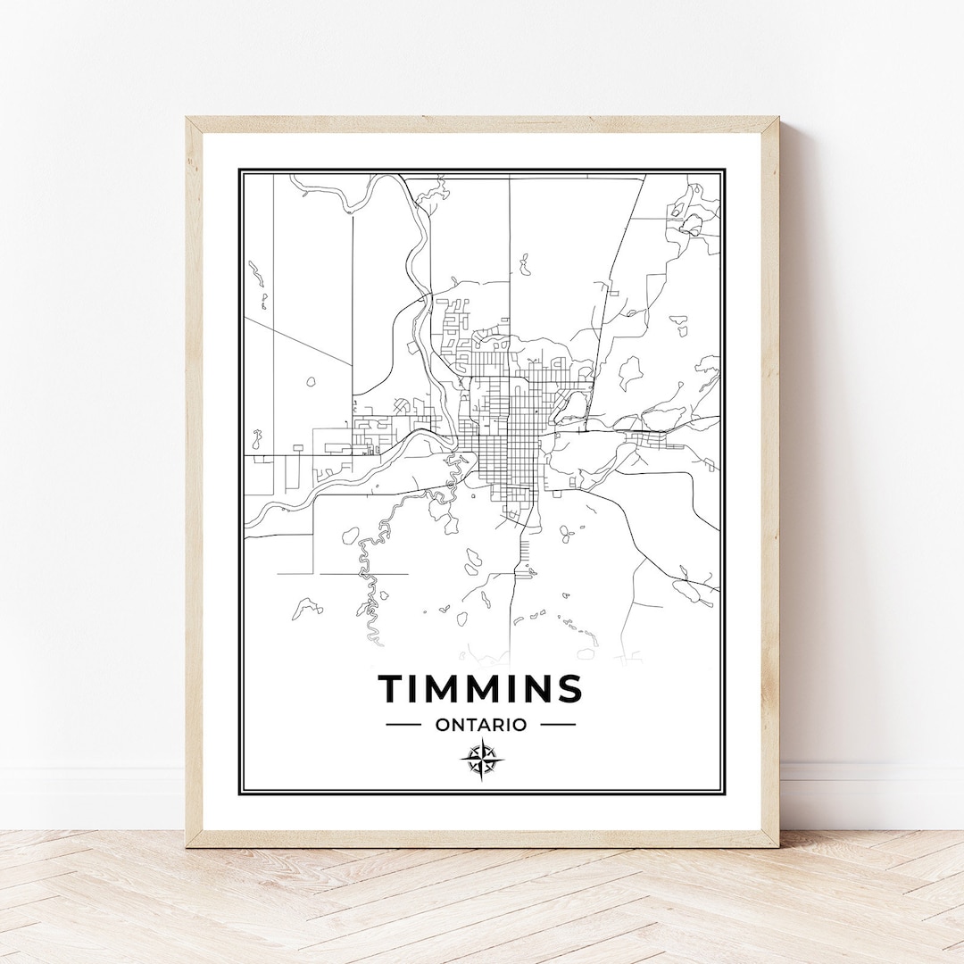 Timmins Map Print | Map of Timmins Ontario | Black & White | Digital ...