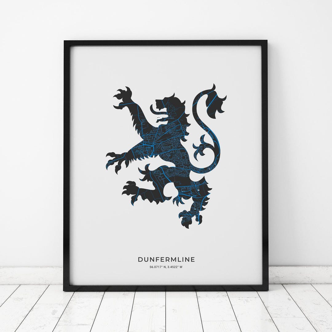 Dunfermline Lion Rampant Map Print | Map of Dunfermline Scotland ...