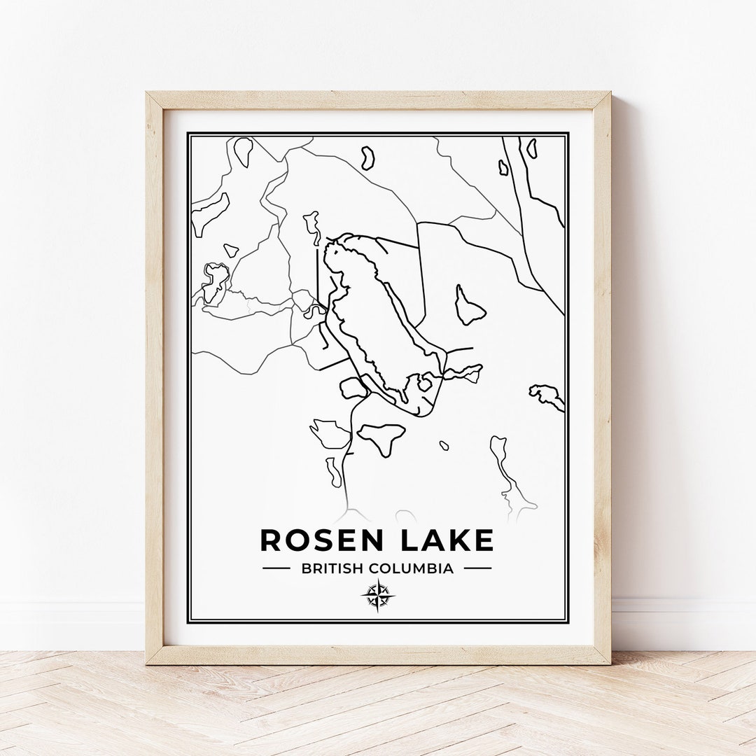 Rosen Lake Map Print | Map of Rosen Lake British Columbia | Black ...
