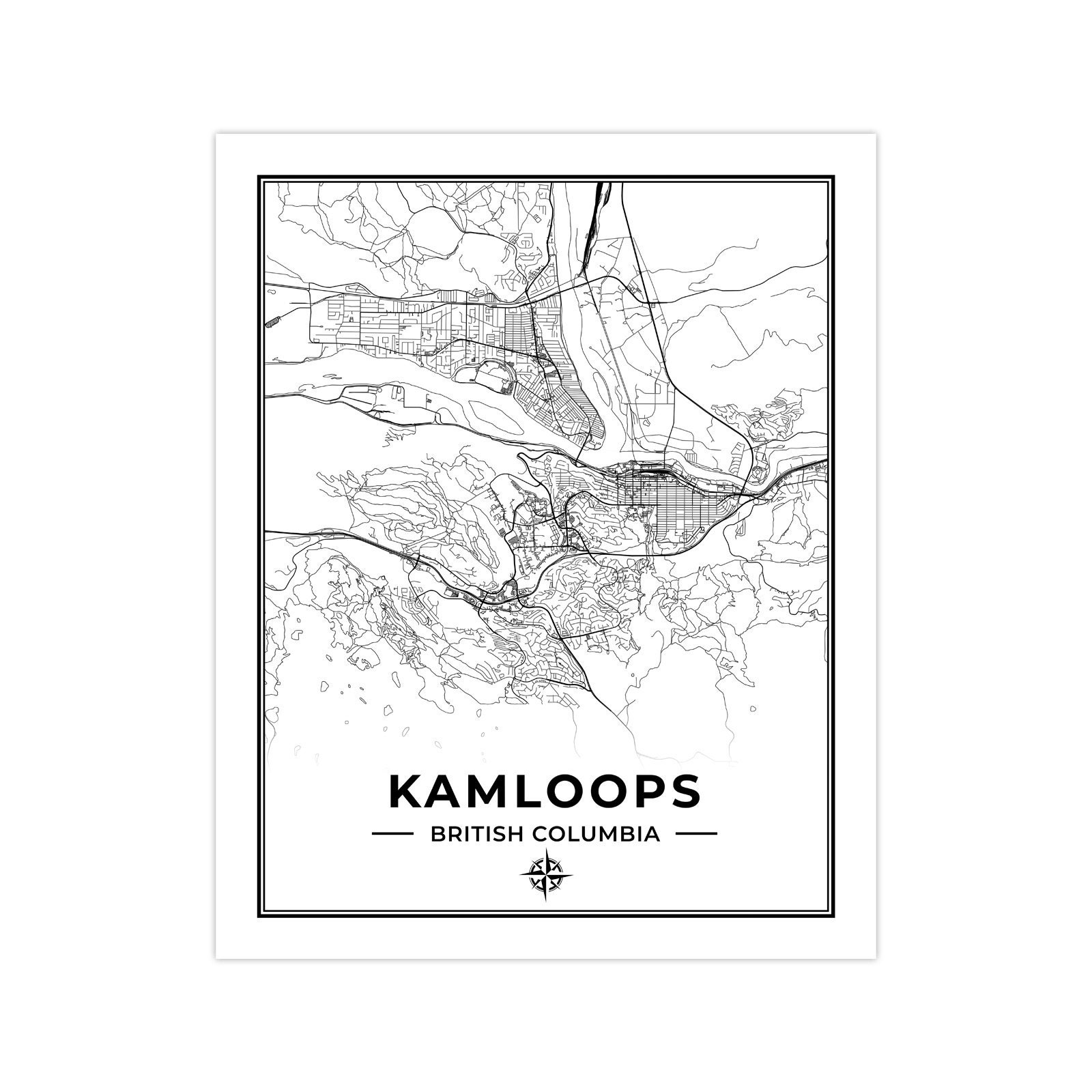 Kamloops Map Print Map of Kamloops British Columbia Black | Etsy