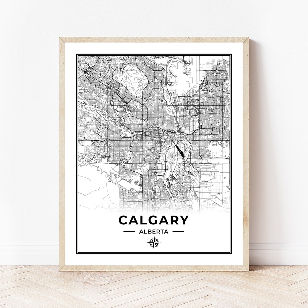 Calgary Map Print | Map of Calgary Alberta | Black & White | Digital ...