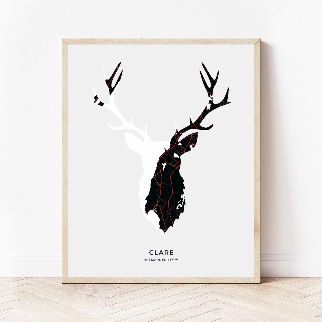 Clare Stag Print | Map of Clare Nova Scotia | Digital Download - Etsy