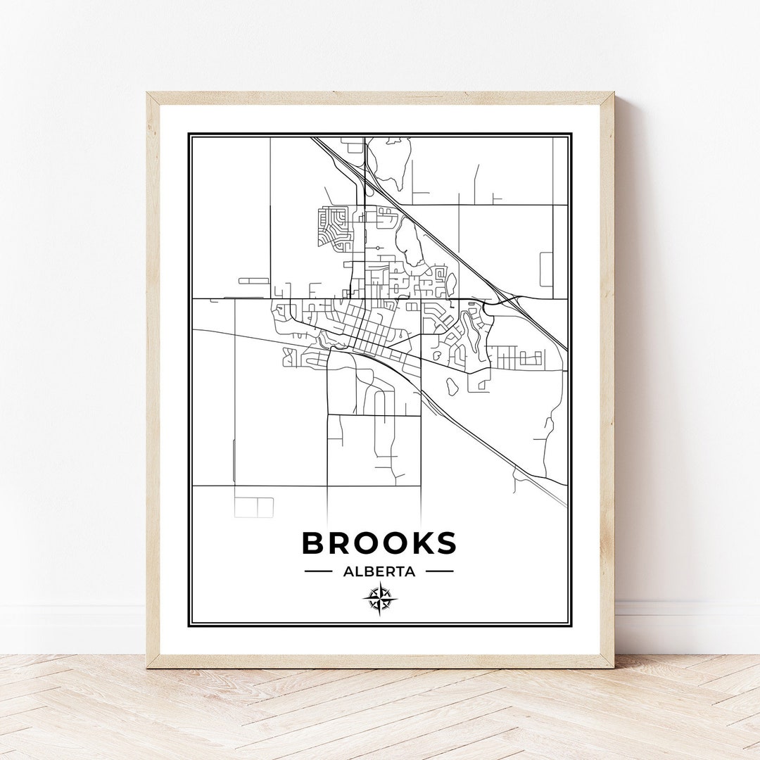 Brooks Map Print | Map of Brooks Alberta | Black & White | Digital ...