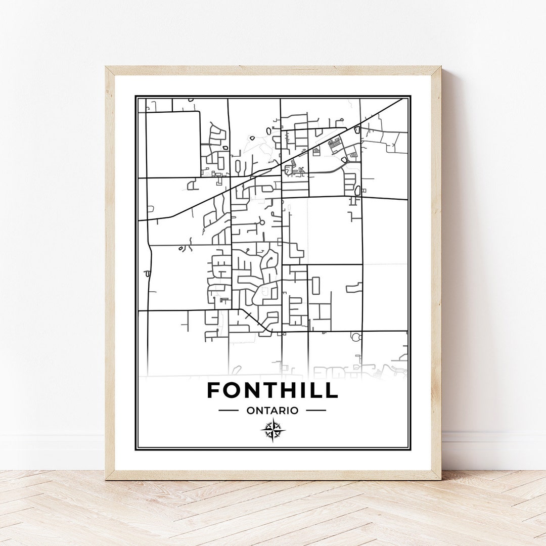 Fonthill Map Print | Map of Fonthill Ontario | Black & White | Digital ...
