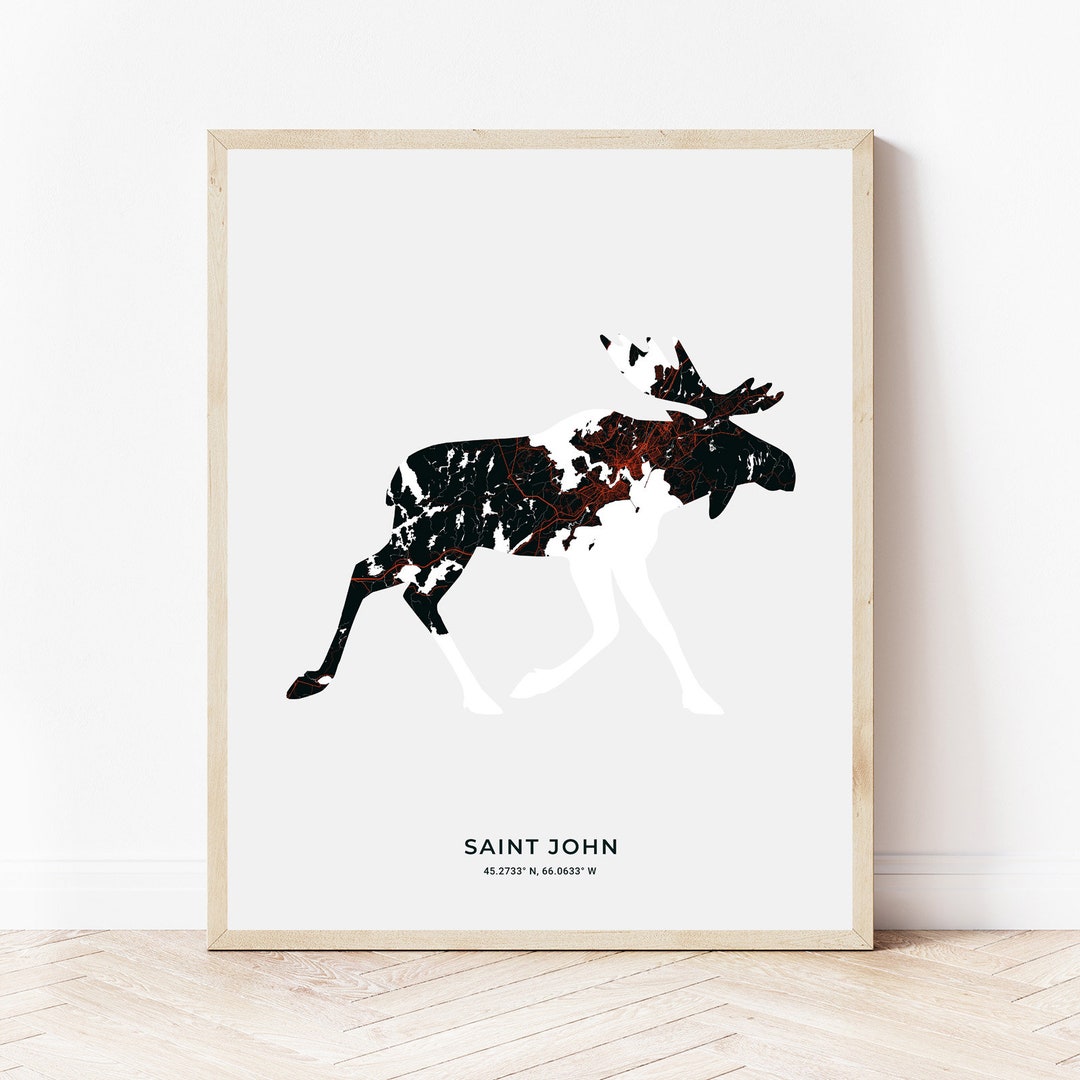Saint John Moose Print | Map of Saint John New Brunswick | Digital ...