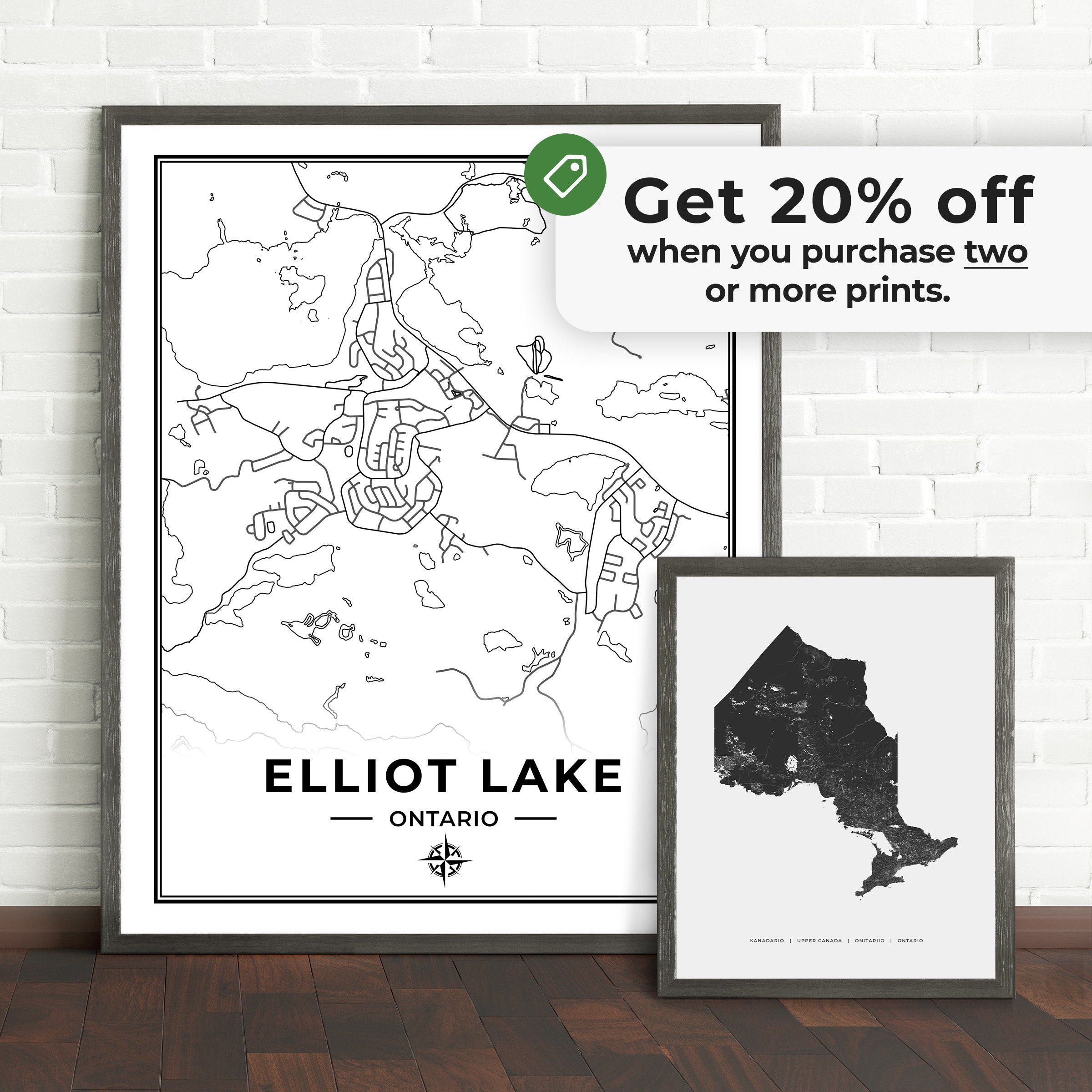 Elliot Lake Map Print | Map of Elliot Lake Ontario | Black & White ...
