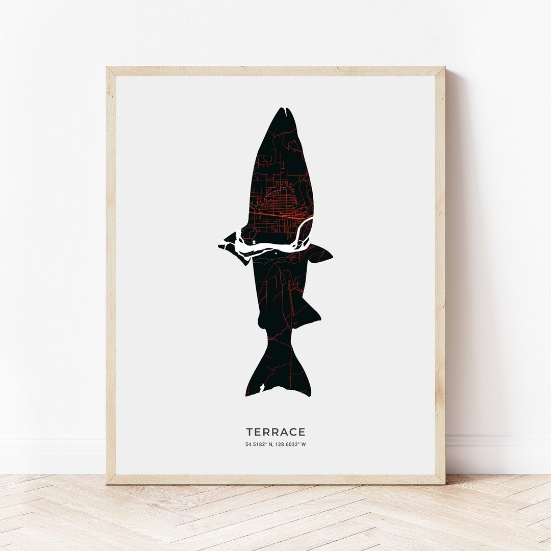 Terrace Salmon Print | Map of Terrace British Columbia | Digital ...