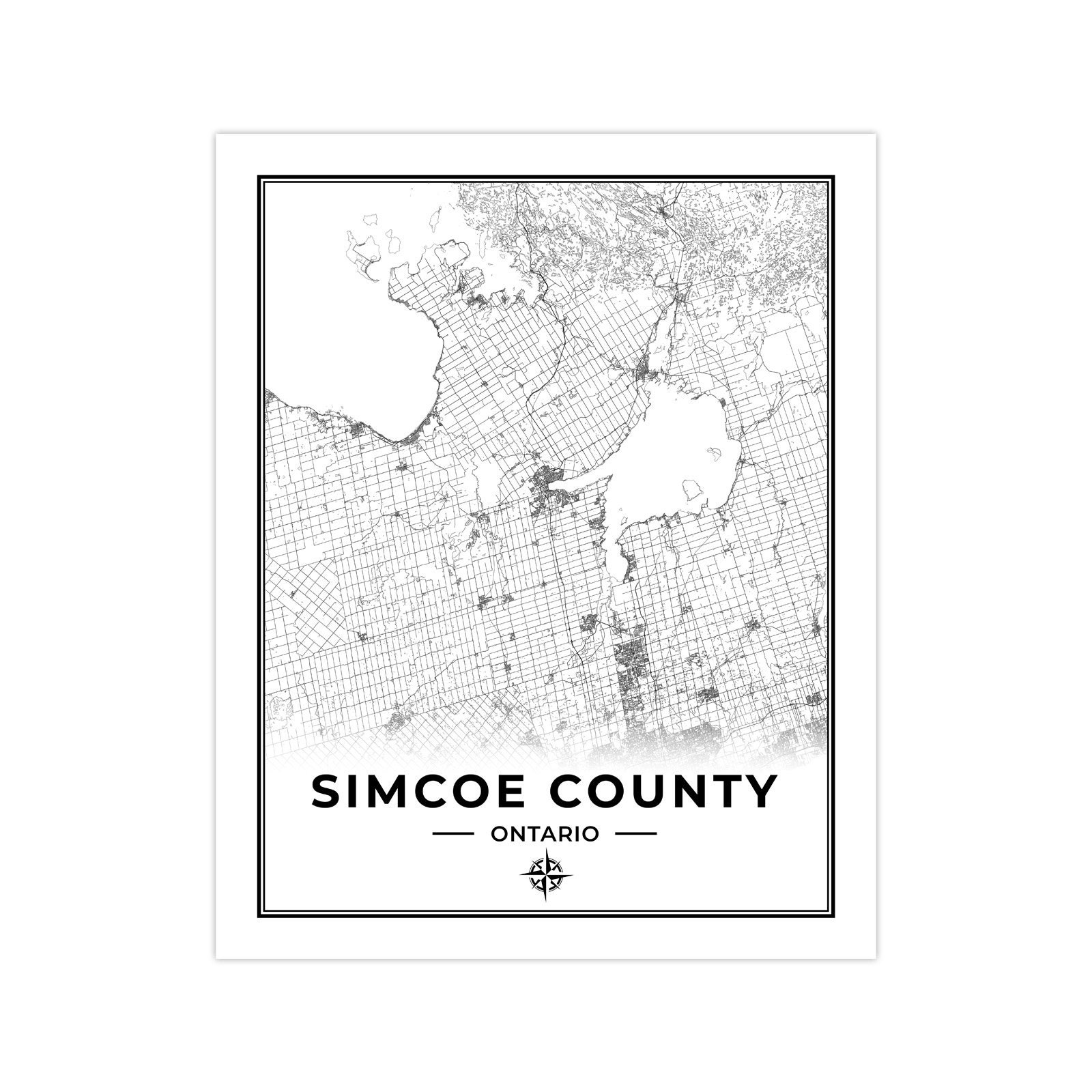 Simcoe County Map Print | Map of Simcoe County Ontario | Black & White ...