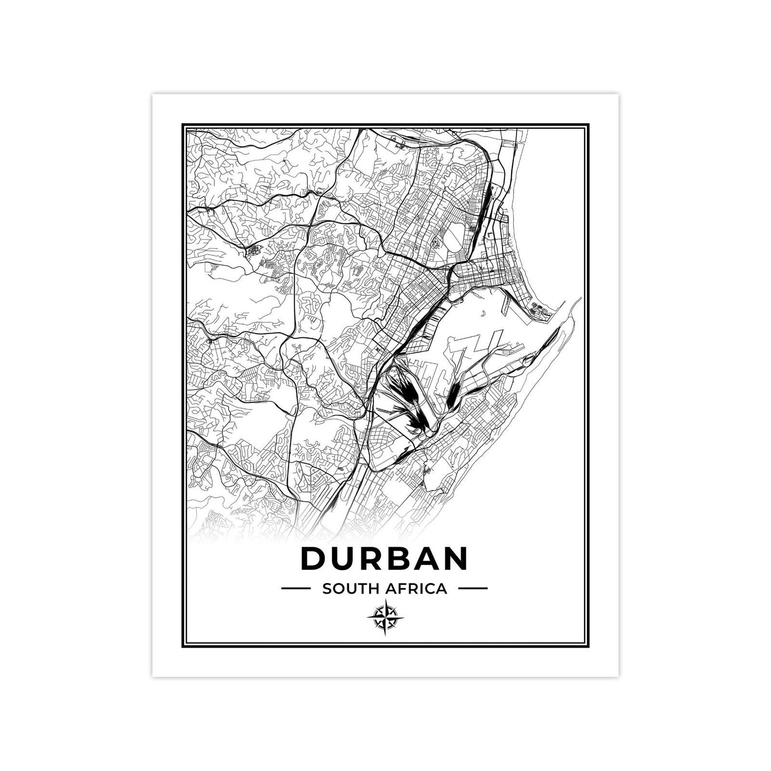 Durban Map Print | Map of Durban South Africa | Digital Download - Etsy