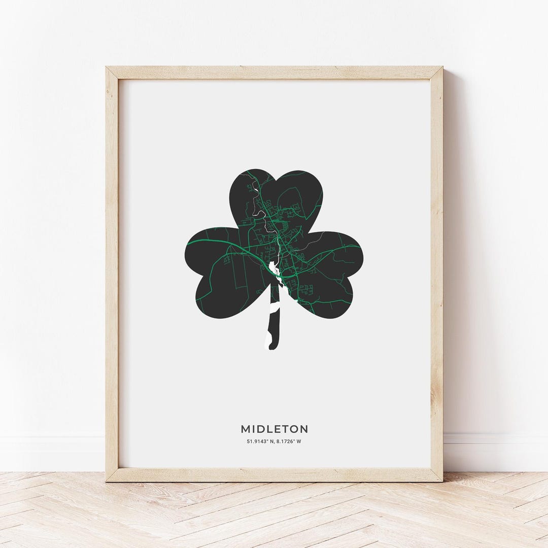 Midleton Shamrock Map Print | Map of Midleton Ireland | Digital ...