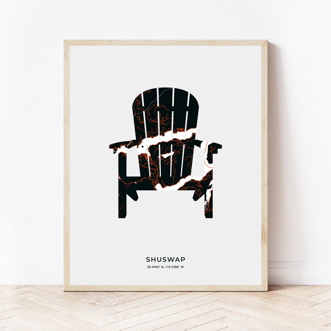 Shuswap Adirondack Print | Map of Shuswap British Columbia | Digital ...