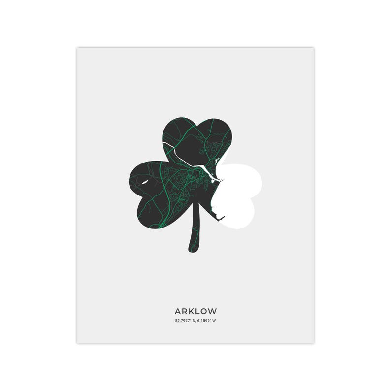 Arklow Shamrock Map Print | Map of Arklow Ireland | Digital Download - Etsy