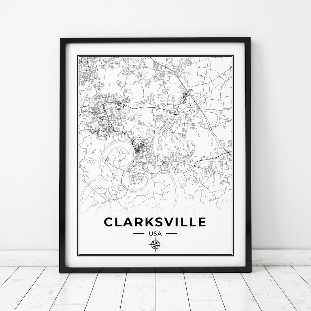 Clarksville Map Print | Map of Clarksville Tennessee | Digital Download ...