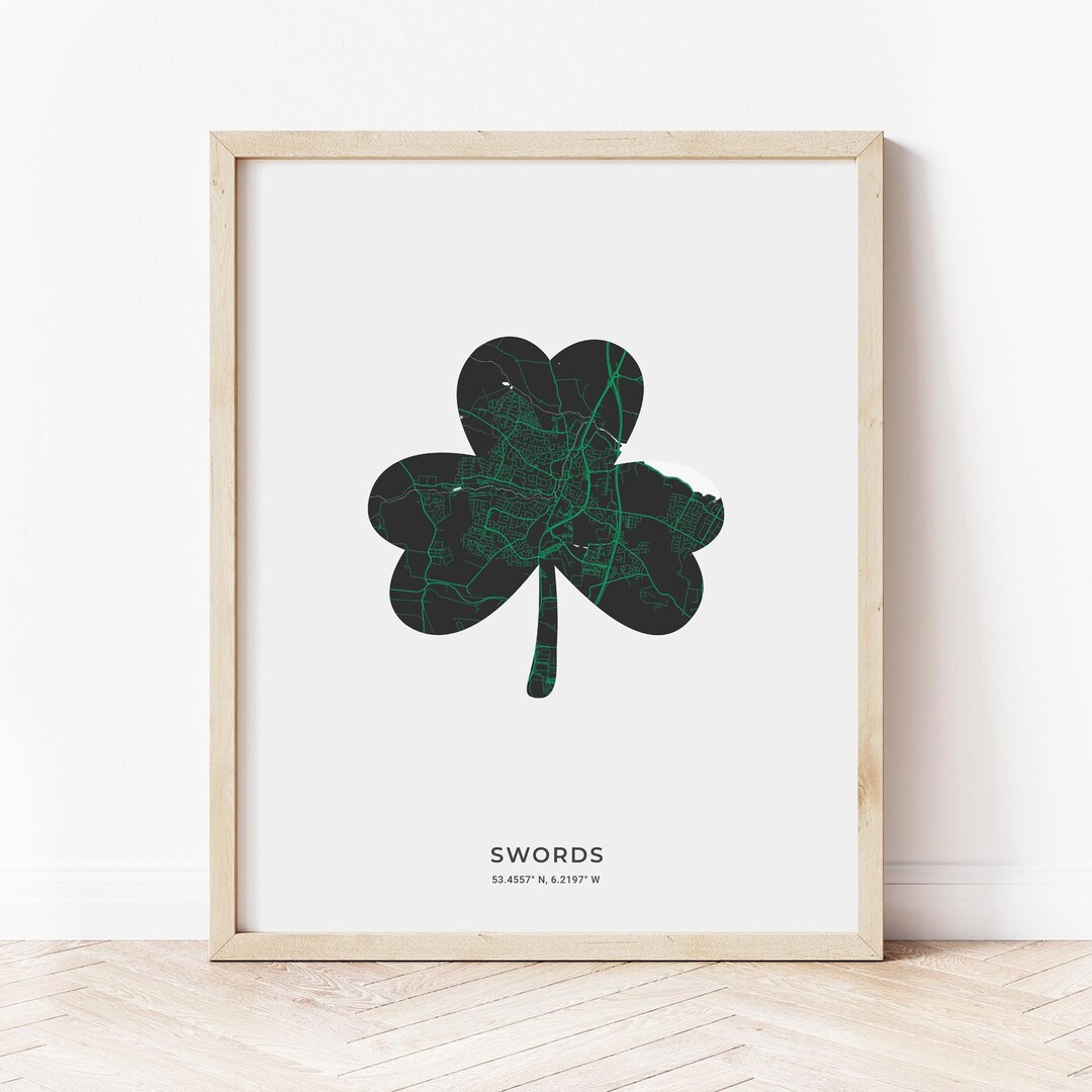 Swords Shamrock Map Print | Map of Swords Ireland | Digital Download - Etsy