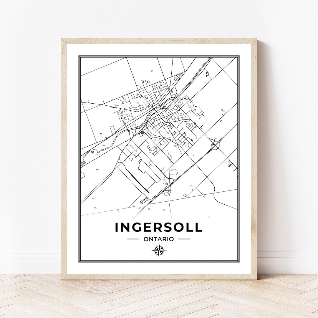 Ingersoll Map Print | Map of Ingersoll Ontario | Black & White ...