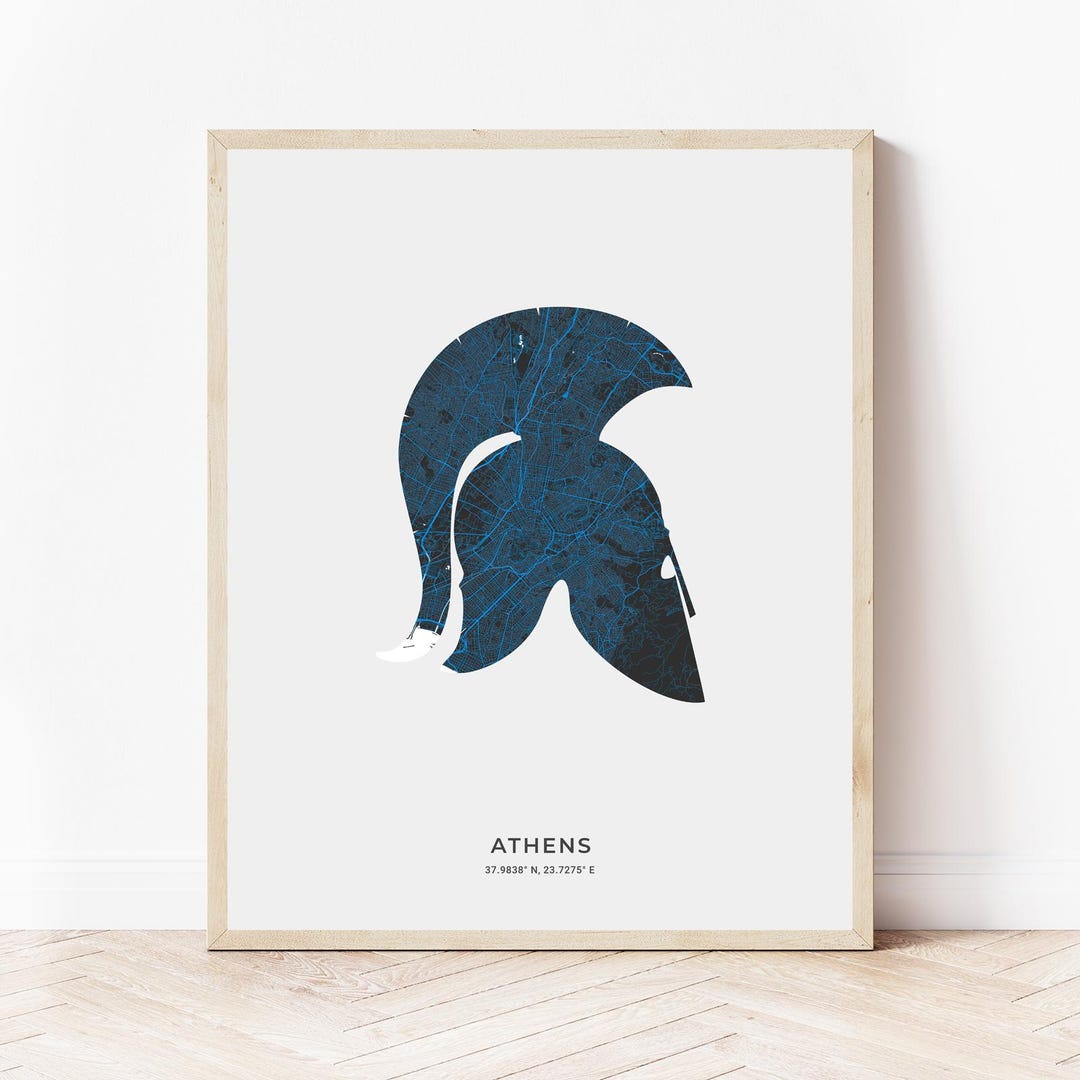 Athens Greek Helmet Map Print | Map of Athens Greece | Digital Download ...