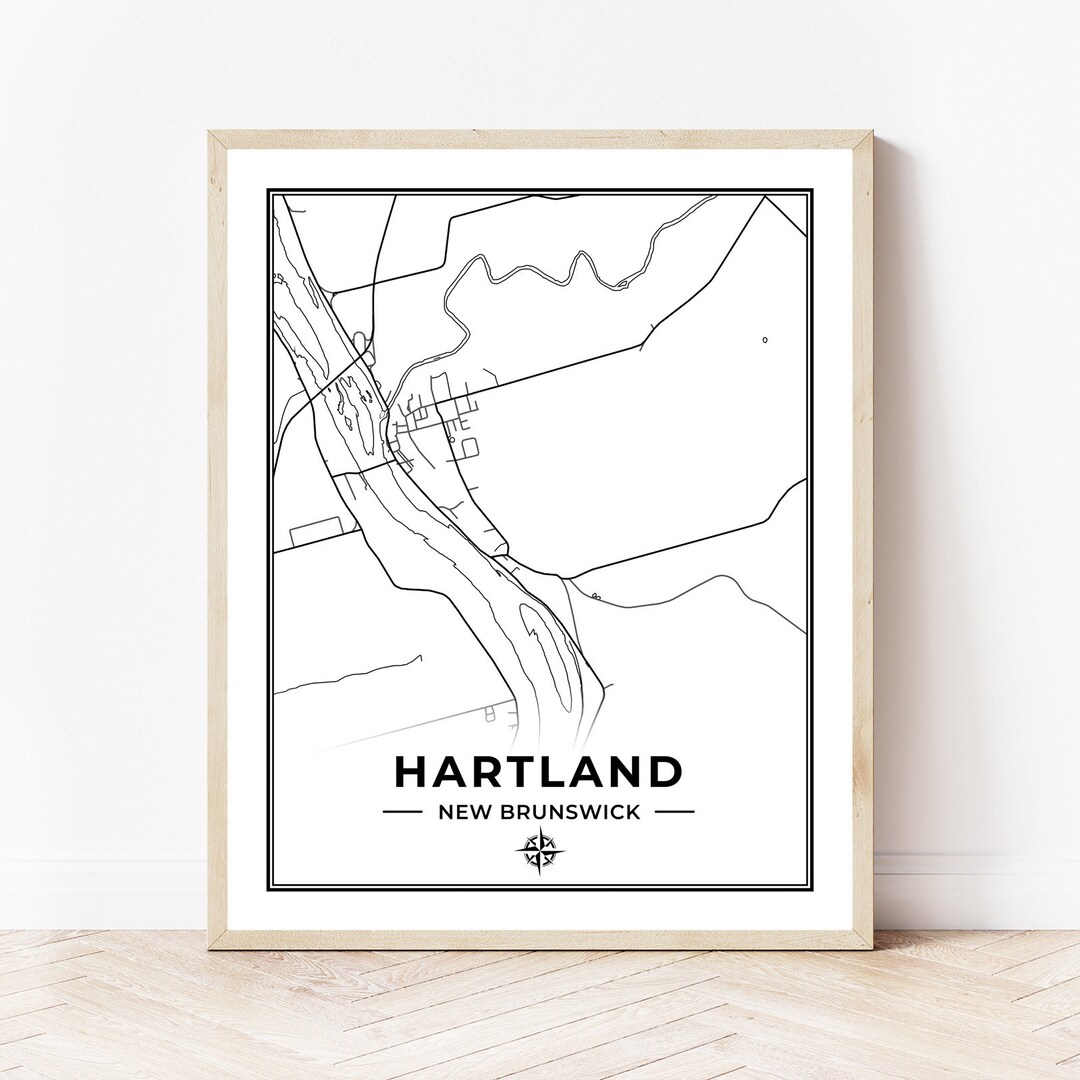 Hartland Map Print | Map of Hartland New Brunswick | Black & White ...