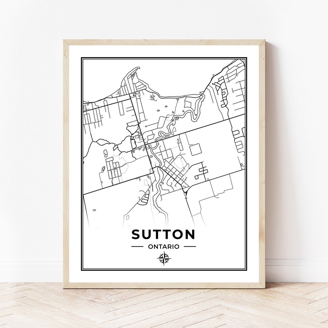 Sutton Map Print | Map of Sutton Ontario | Black & White | Digital ...