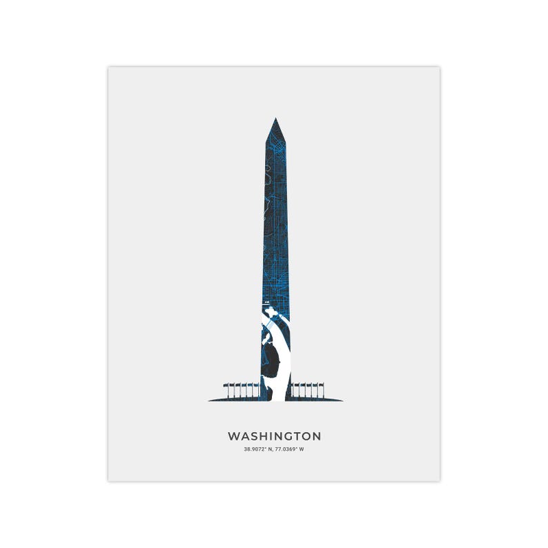 Washington DC Washington Monument Map Print | Map of Washington DC ...
