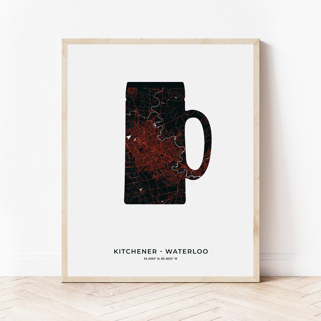 Kitchener-waterloo Beer Mug Print | Map of Kitchener-waterloo Ontario ...