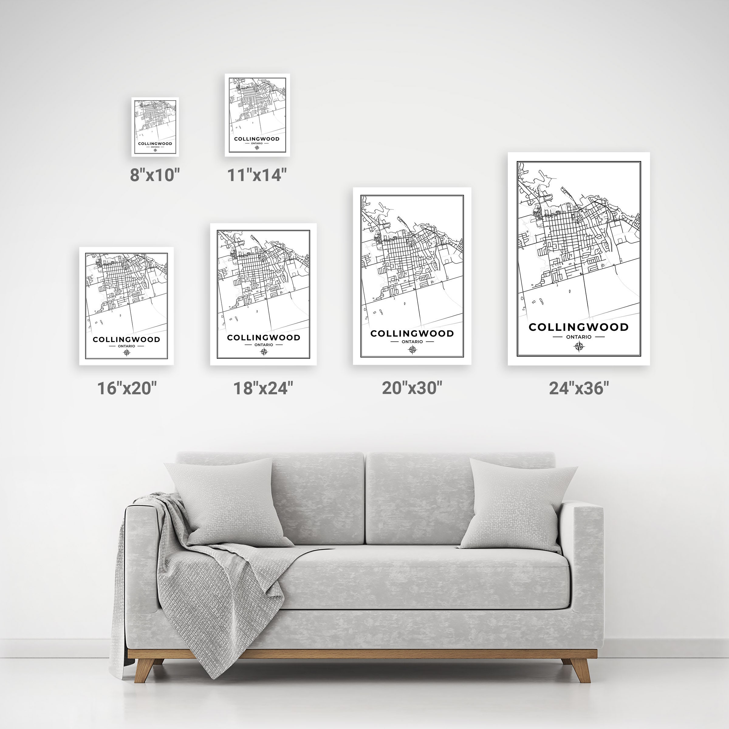 Collingwood Map Print | Map of Collingwood Ontario | Black & White ...