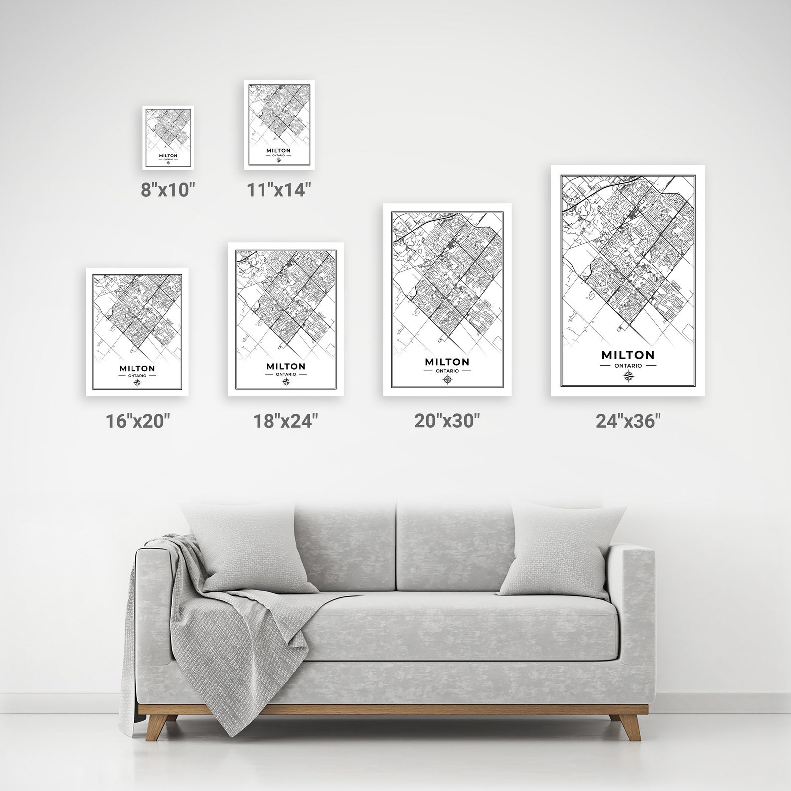 Milton Map Print | Map of Milton Ontario | Black & White | Digital ...