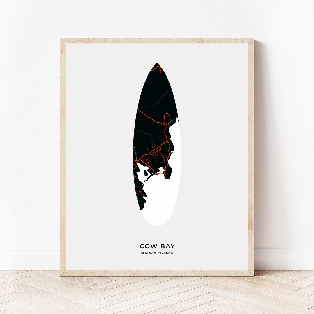 Cow Bay Surfboard Print | Map of Cow Bay Nova Scotia | Digital Download ...
