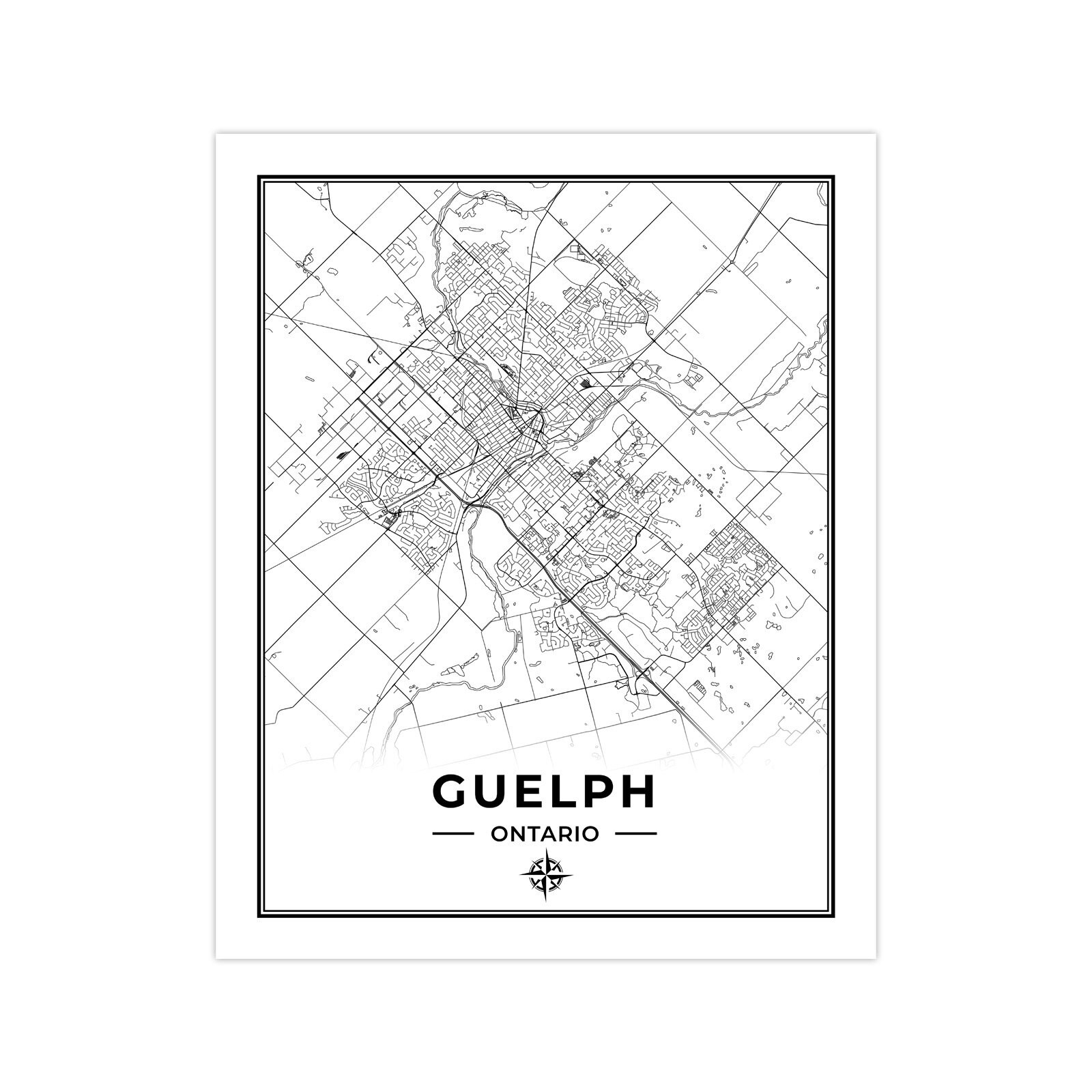 Guelph Map Print Map of Guelph Ontario Black & White | Etsy