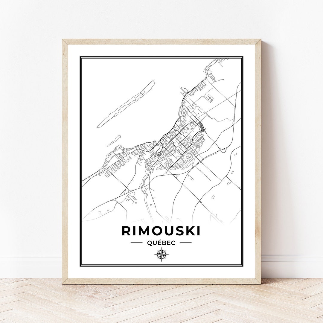 Rimouski Map Print Map of Rimouski Quebec Black & White Digital ...