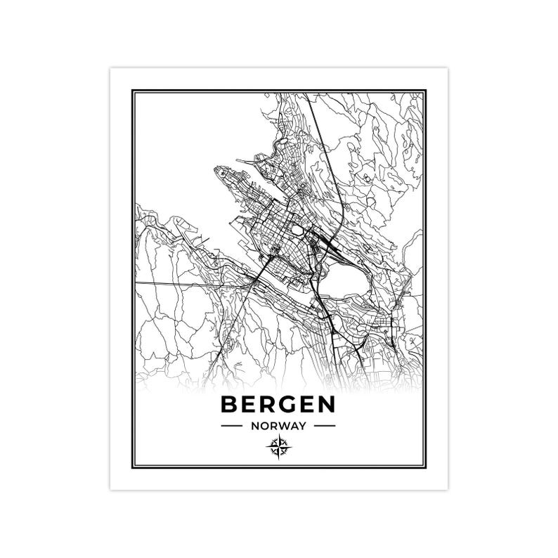 Bergen Map Print | Map of Bergen Norway | Digital Download - Etsy