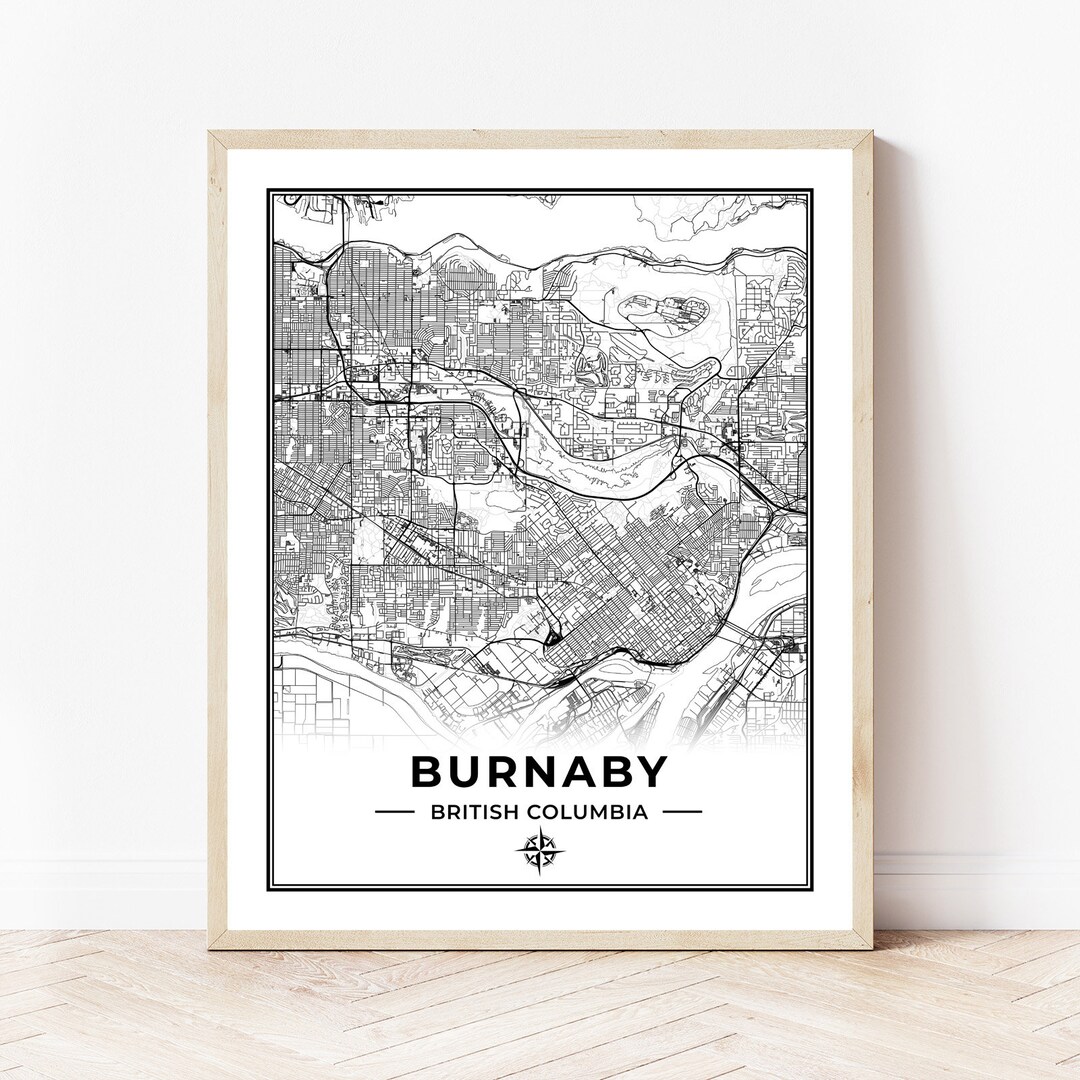 Burnaby Map Print | Map of Burnaby British Columbia | Black & White ...