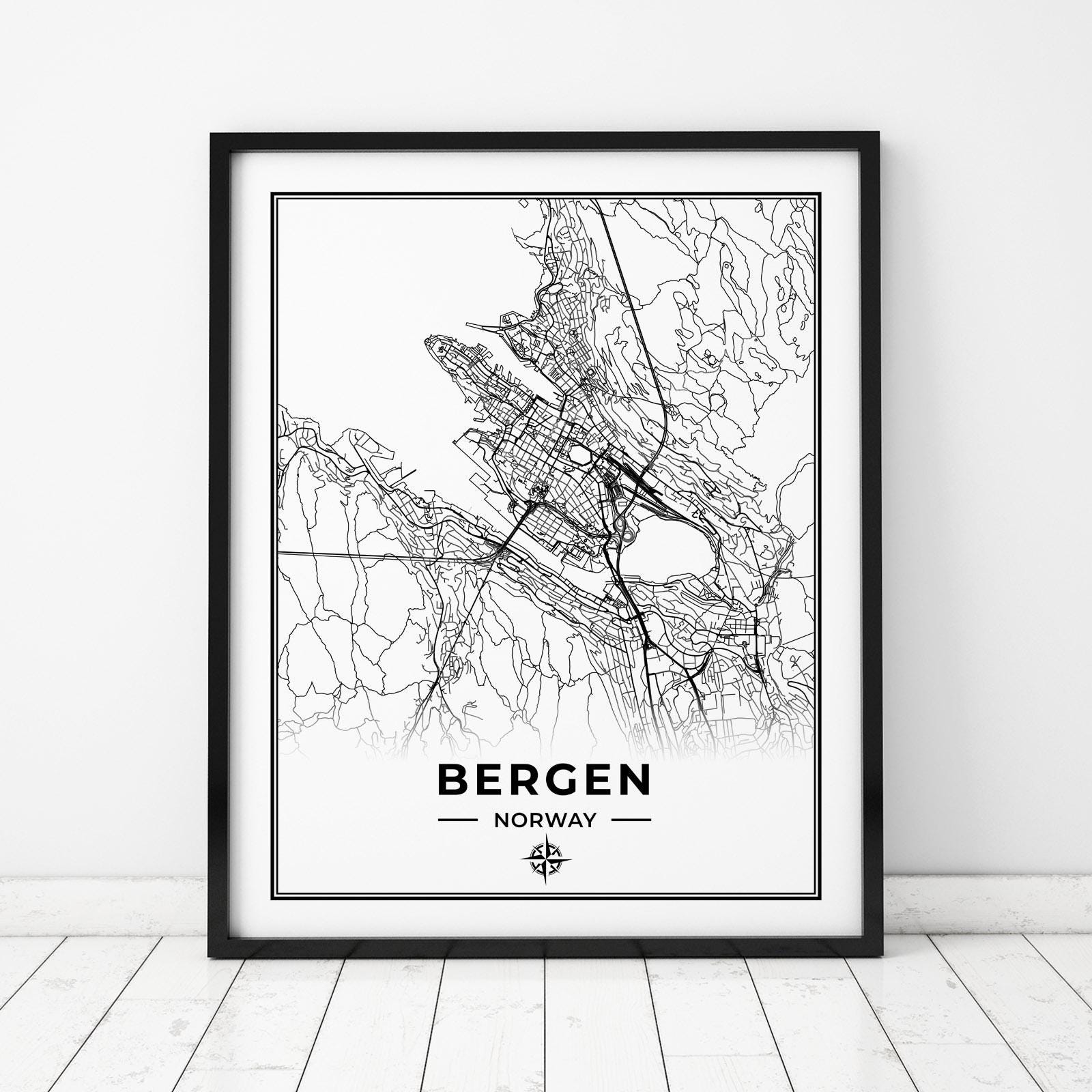 Bergen Map Print | Map of Bergen Norway | Digital Download - Etsy