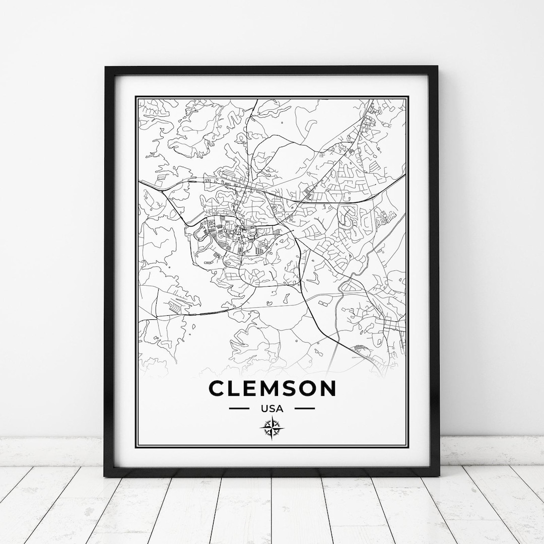 Clemson Map Print | Map of Clemson South Carolina | Digital Download - Etsy