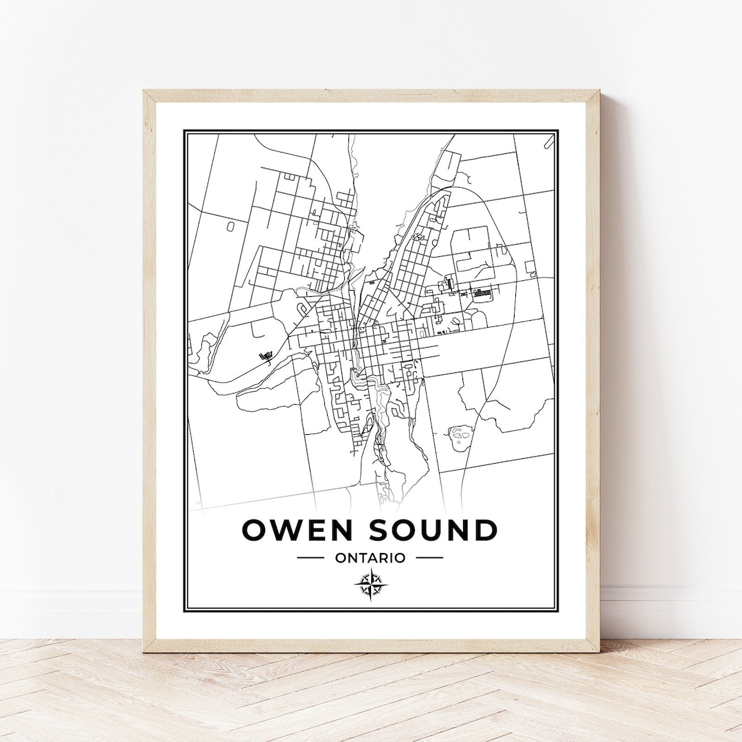 Owen Sound Map Print | Map of Owen Sound Ontario | Black & White ...