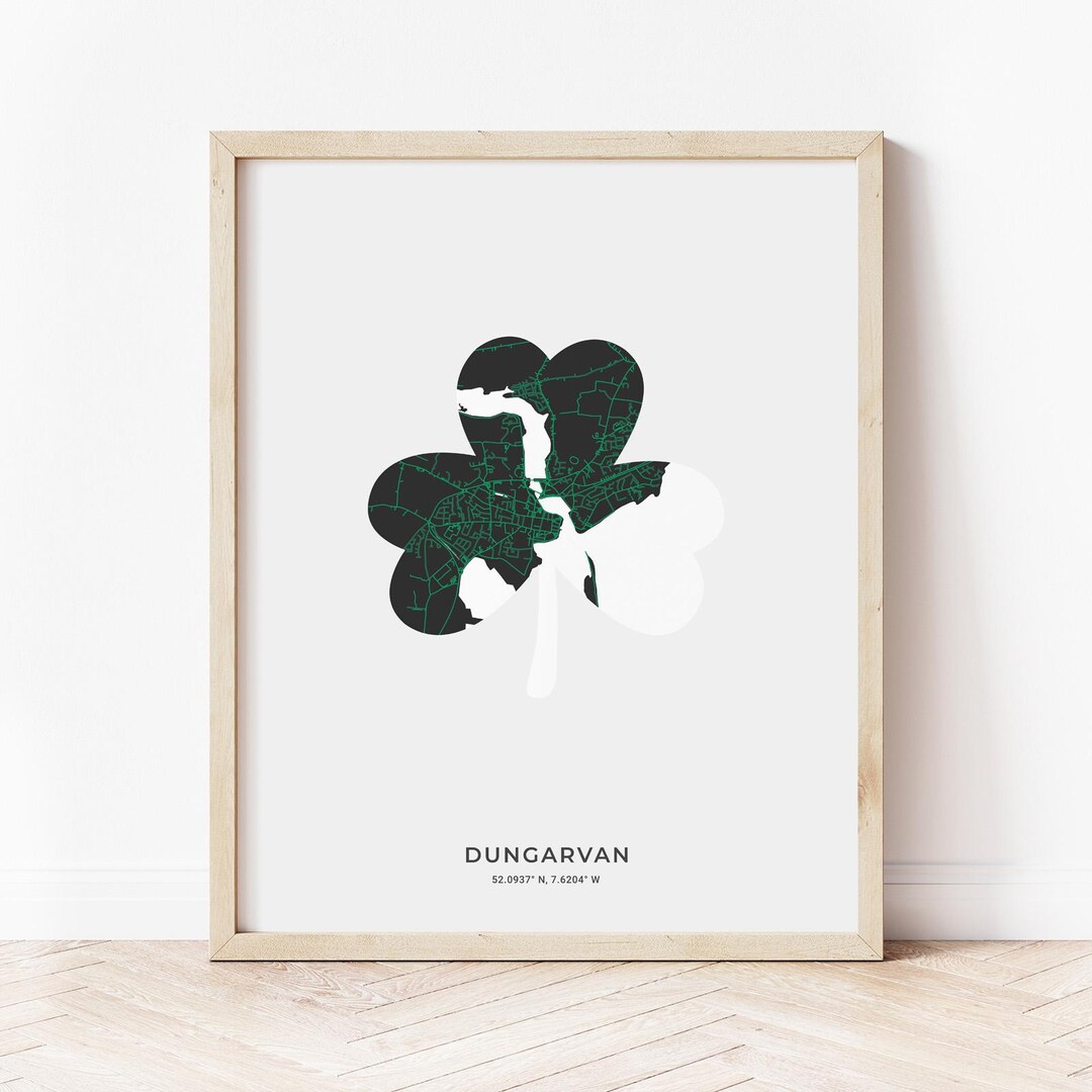 Dungarvan Shamrock Map Print Map of Dungarvan Ireland Digital Download ...