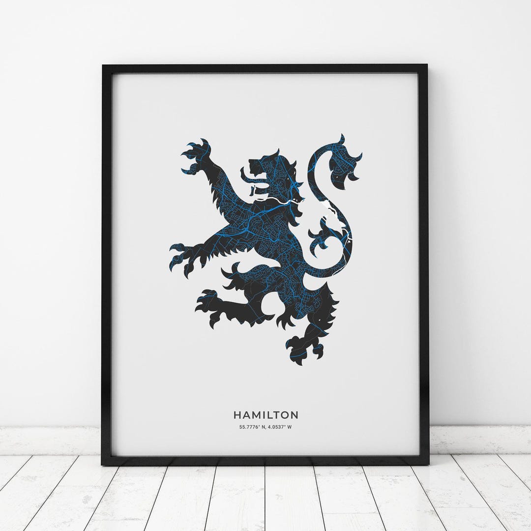 Hamilton Lion Rampant Map Print | Map of Hamilton Scotland | Digital ...
