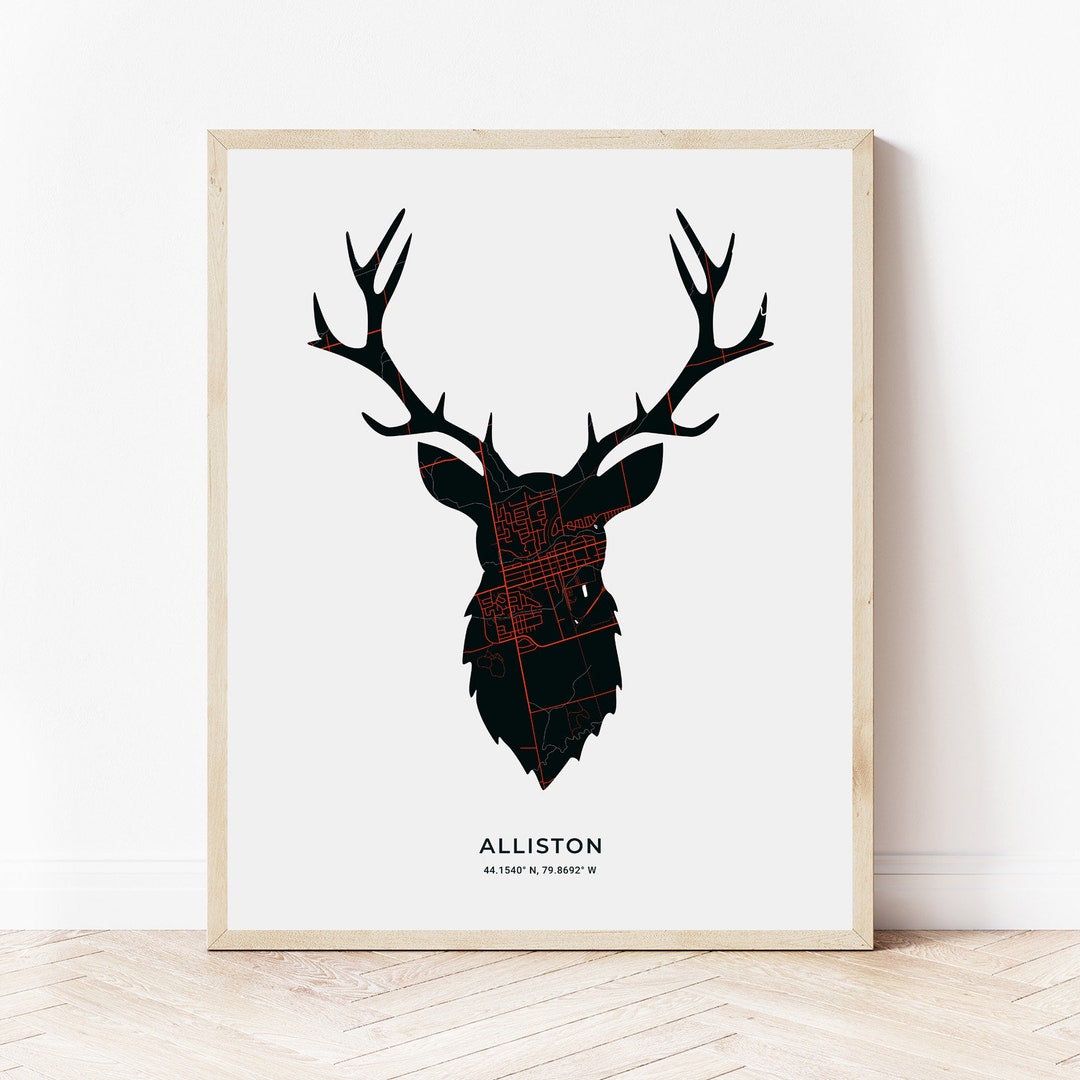 Alliston Stag Print | Map of Alliston Ontario | Digital Download - Etsy