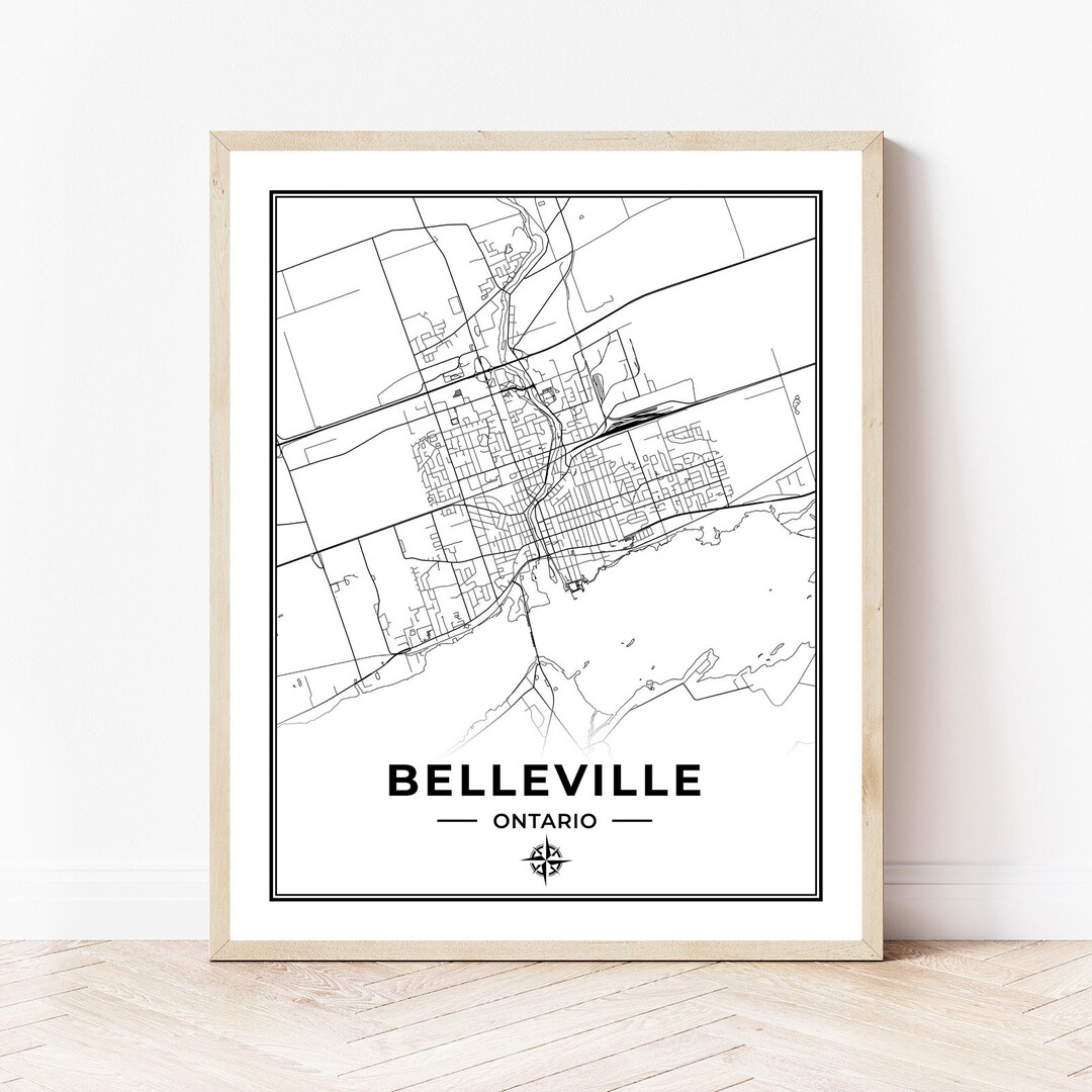 Belleville Map Print | Map of Belleville Ontario | Black & White ...