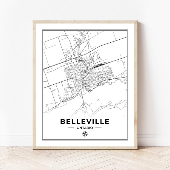 Belleville Map Print Map of Belleville Ontario Black & | Etsy