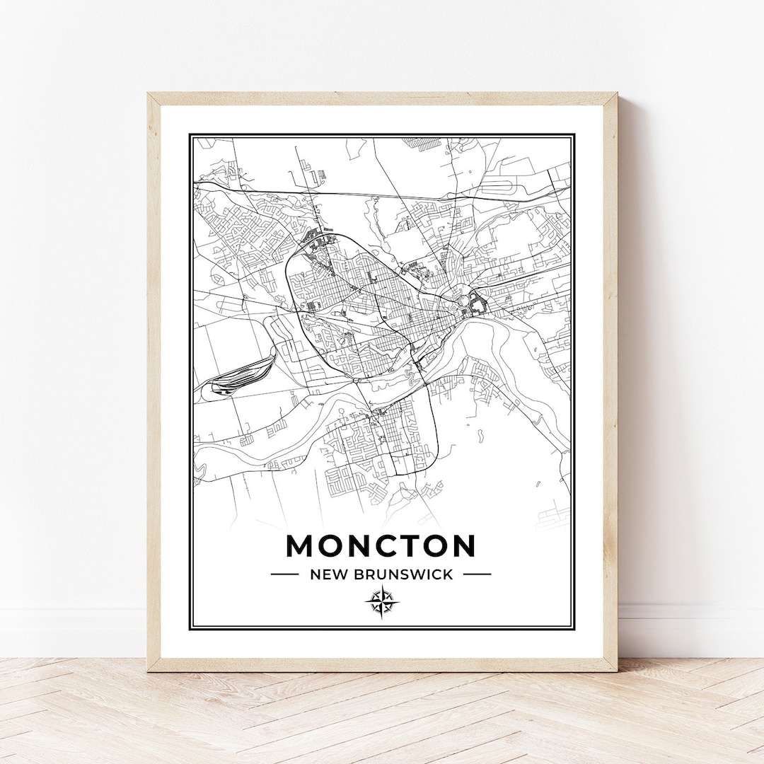Moncton Map Print | Map of Moncton New Brunswick | Black & White ...