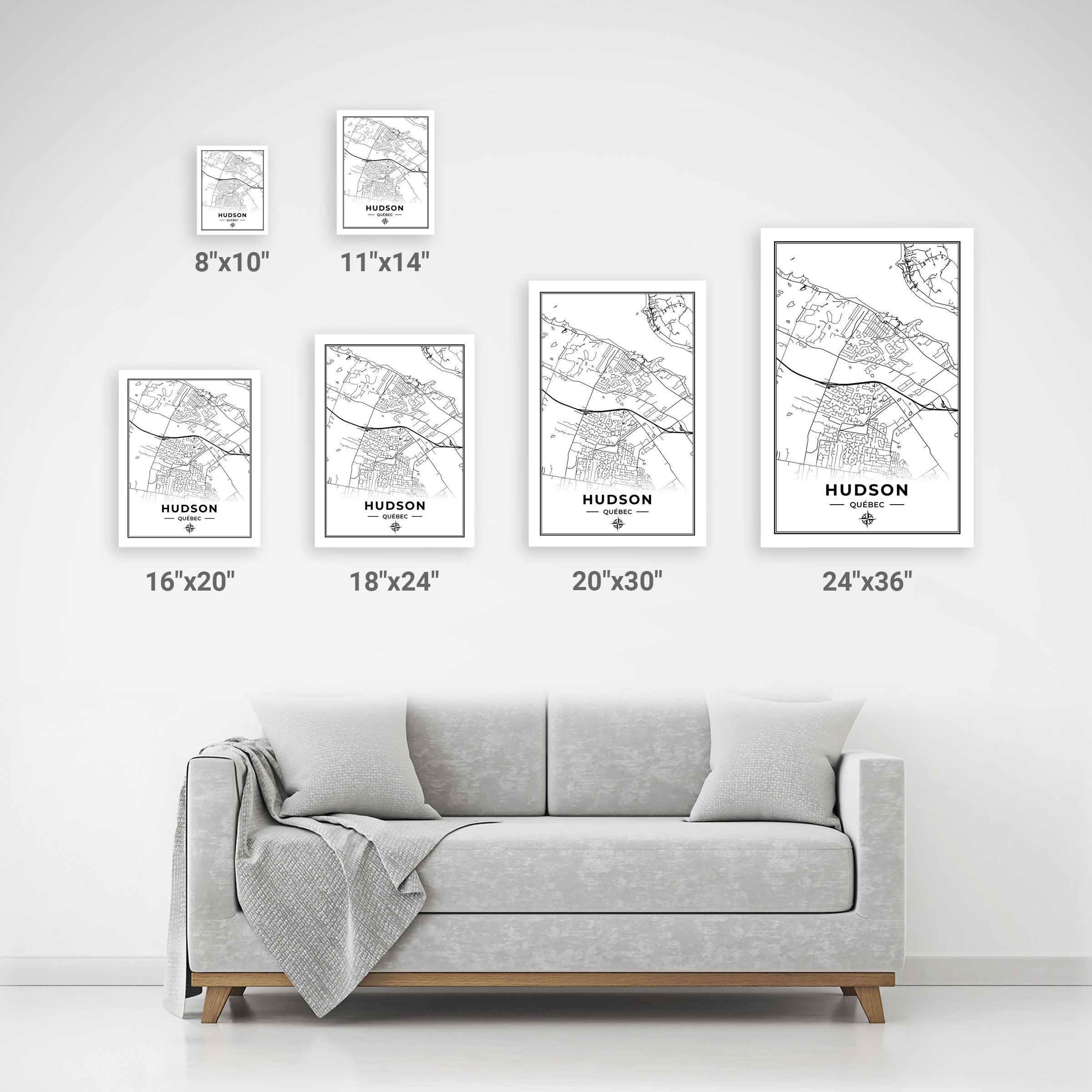 Hudson Map Print Map of Hudson Quebec Black & White - Etsy