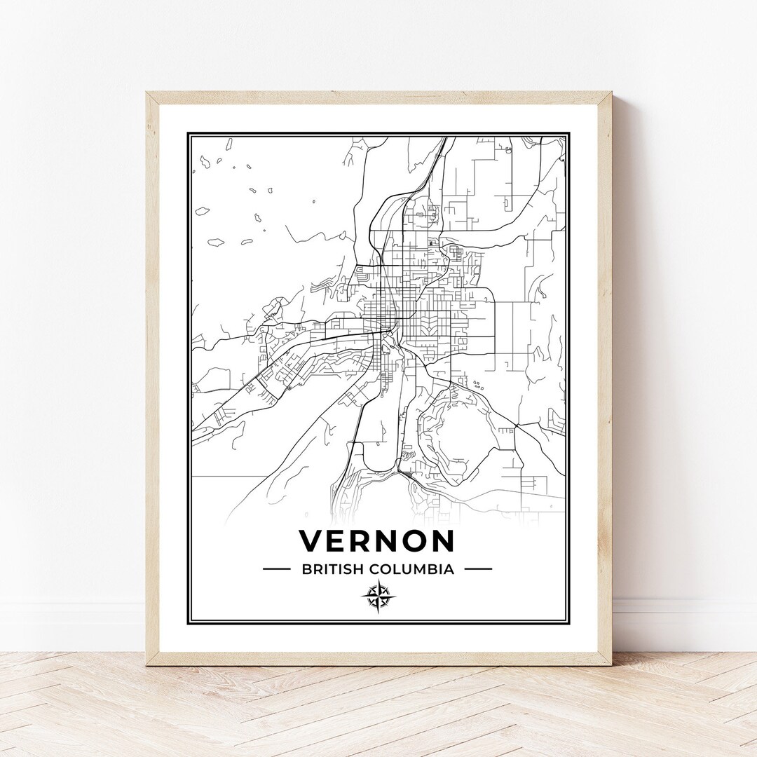 Vernon Map Print | Map of Vernon British Columbia | Black & White ...